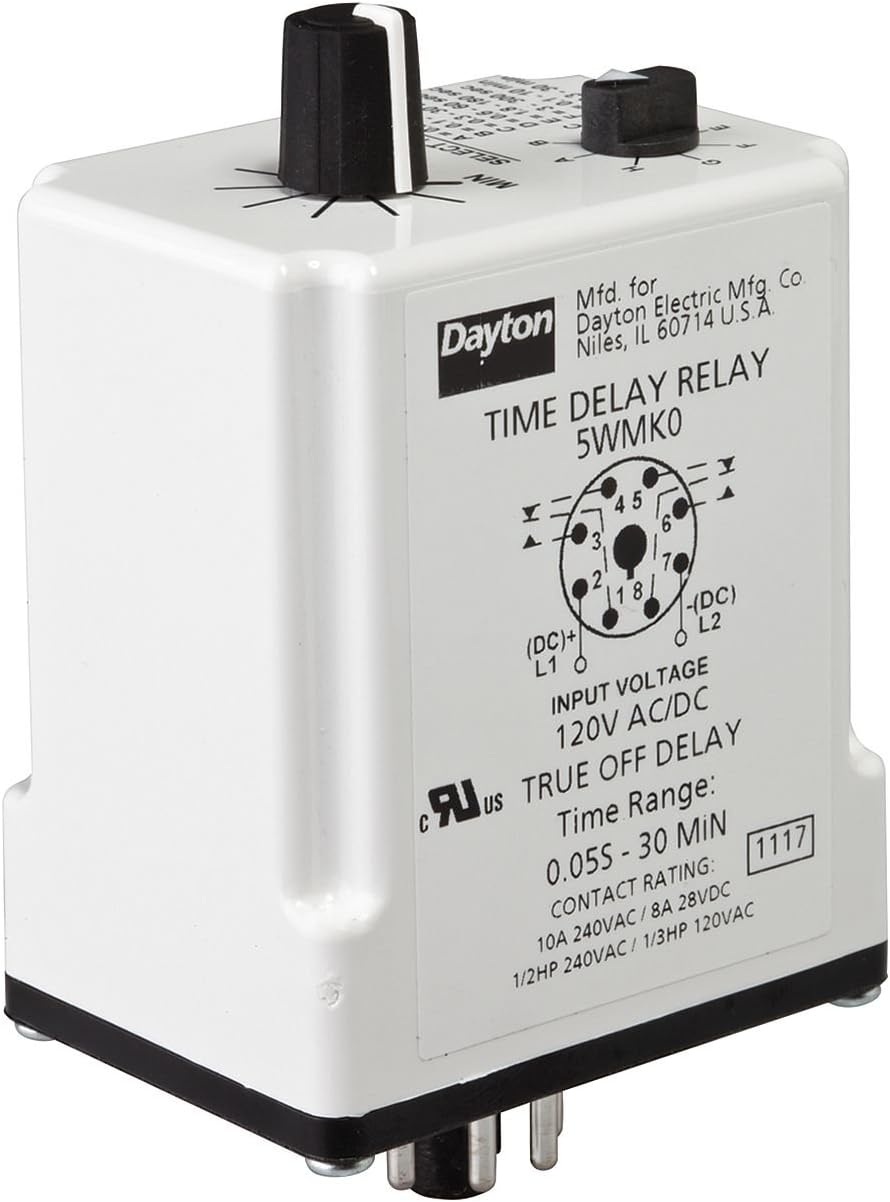 Dayton 5WMK0 Time Delay Relay, 120Vac/Dc, 10A, Dpdt - - Amazon.com