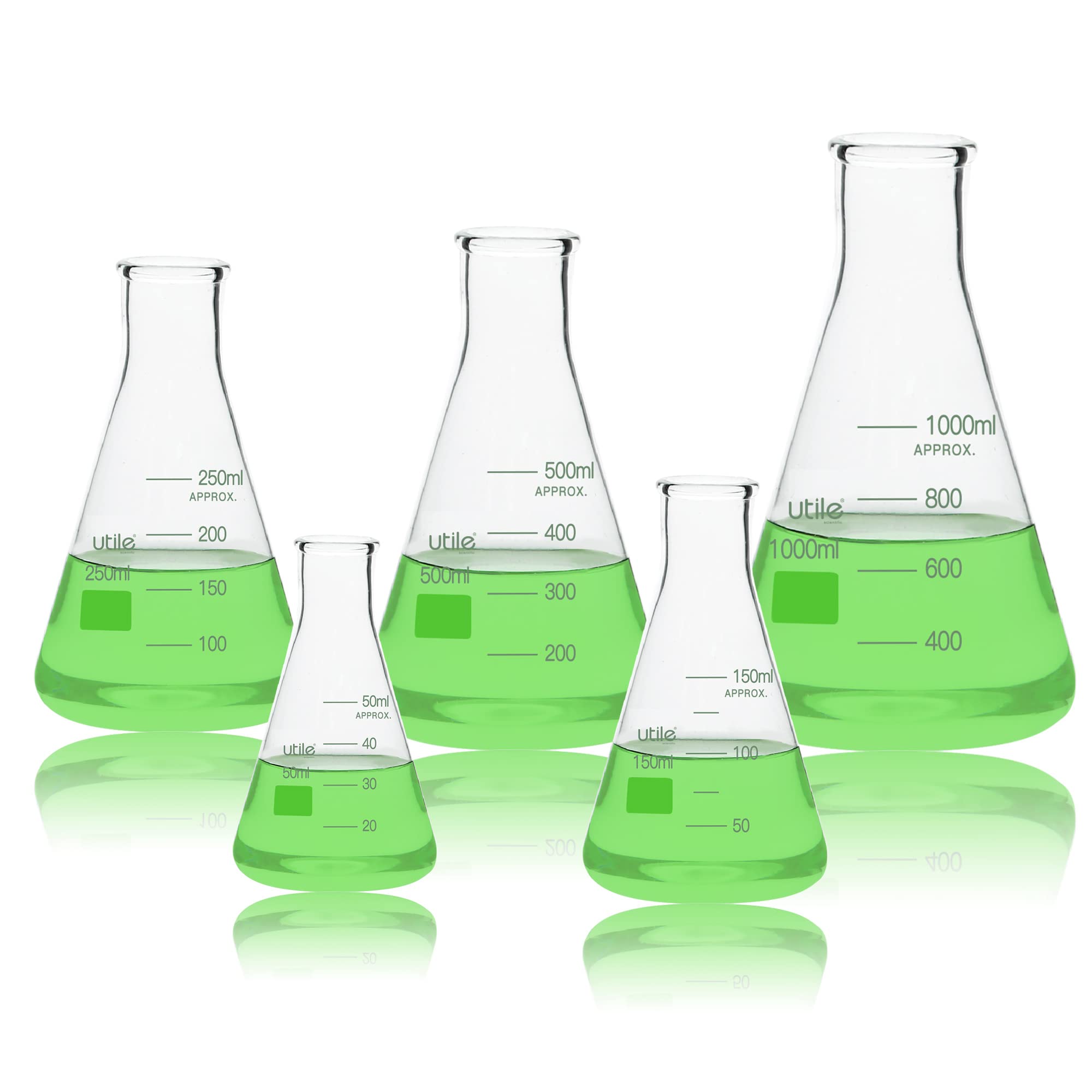 Utile Erlenmeyer Flasks, 5 Size of Narrow Mouth Conical Flask ...