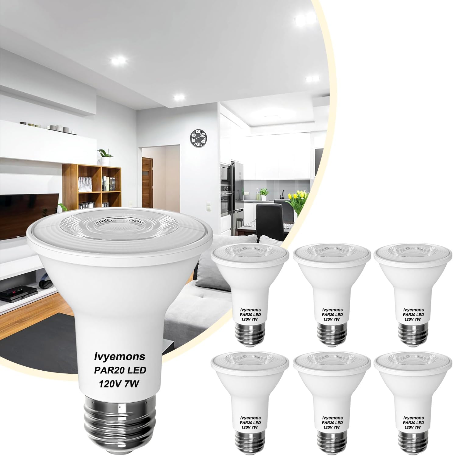 Amazon.com: Ivyemons PAR20 LED Bulb 5000K Daylight White, 6PCS Super ...