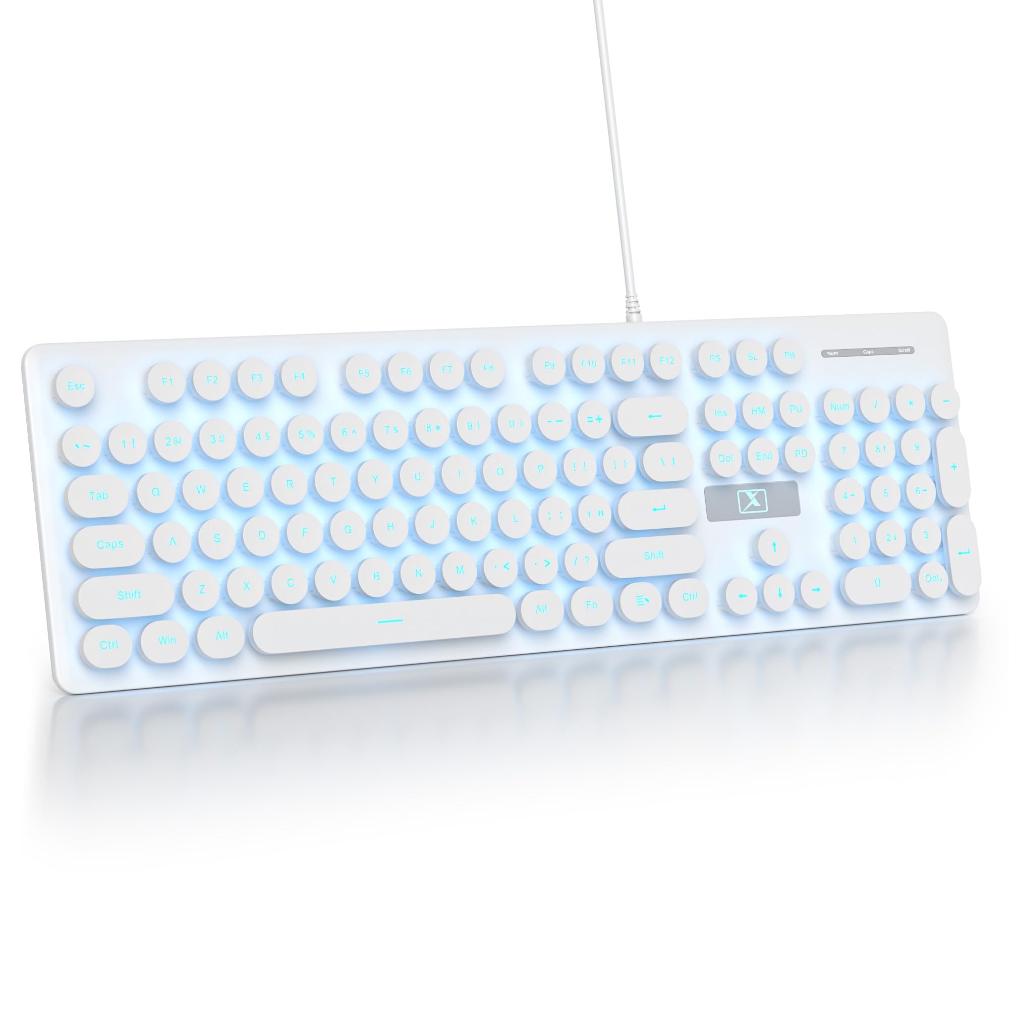 iRoboosta Retro Typewriter White Keyboard Full Size, 104 Keys LED ...
