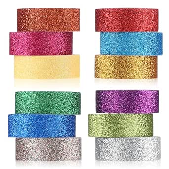 Amazon.com: Vin Beauty Glitter Washi Tape Set 12 Rolls Colored ...