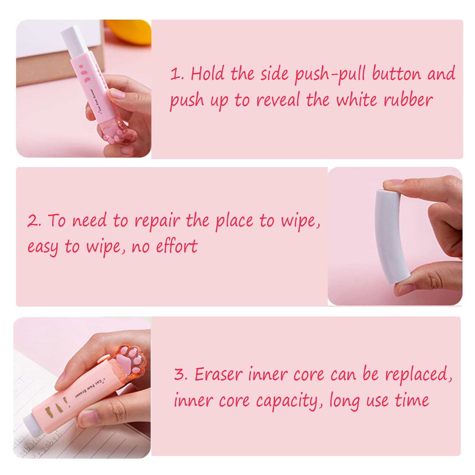 Snapklik.com : Cat Paw Shaped Retractable Erasers, 4PCS Push-Pull ...