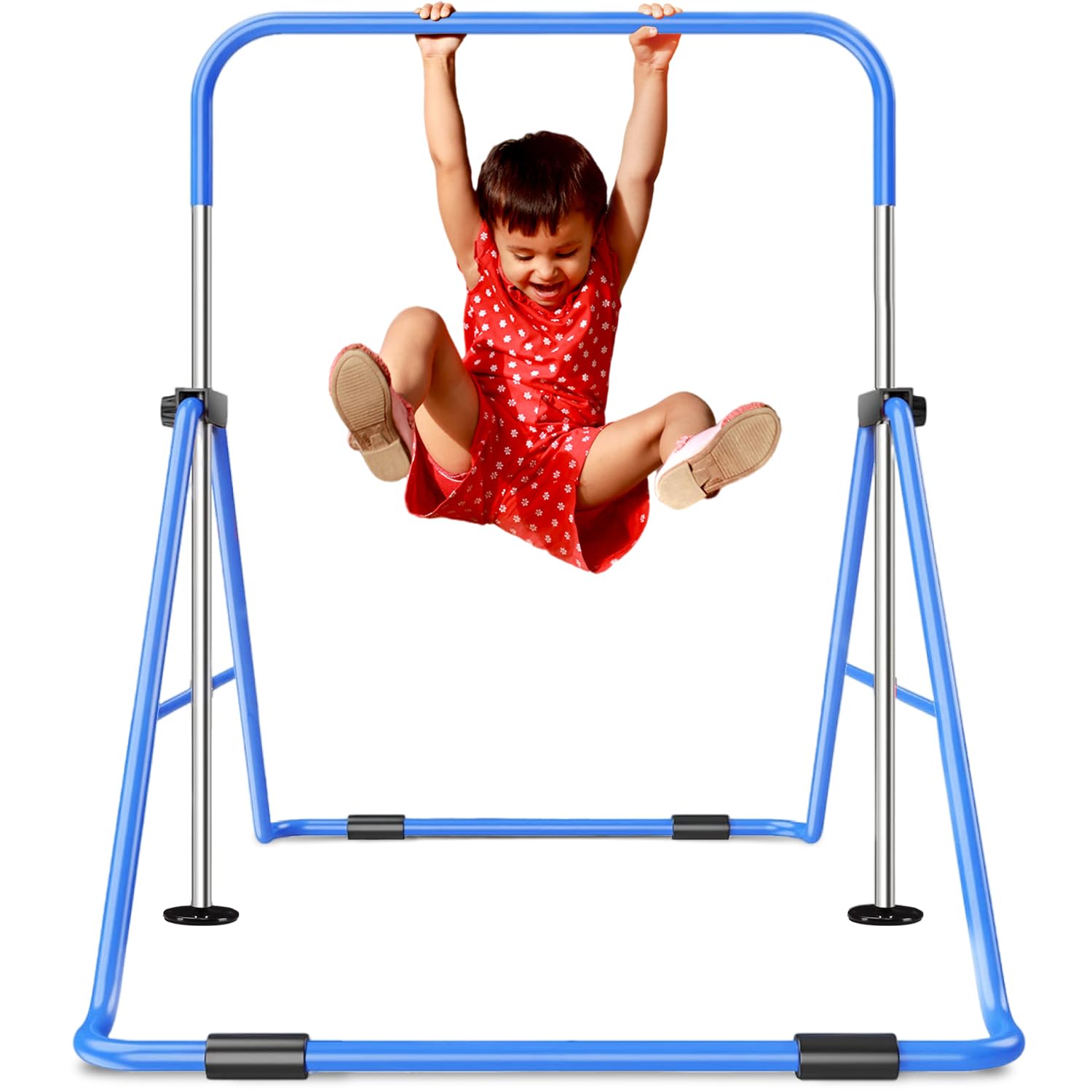 With Mat Kids Foldable Gymnastics Bar Adjustable Horizontal High Bars ...