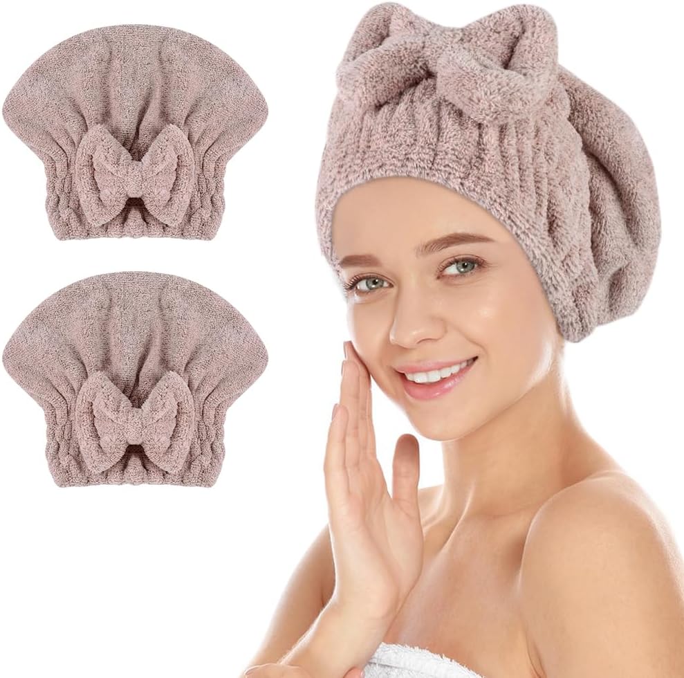 Amazon.com : SUNLAND Large Microfiber Hair Drying Caps with Bow knot ...