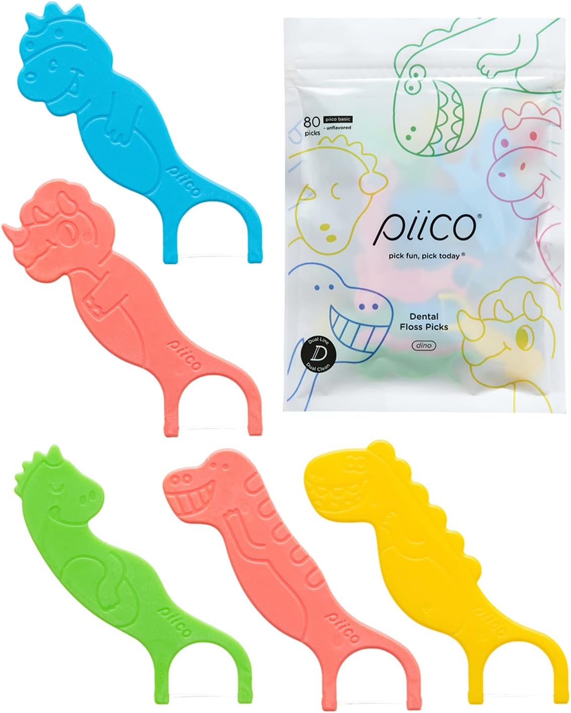 Amazon.com: Piico Unflavored Kids Floss - No Fluoride Dual Line Dental ...