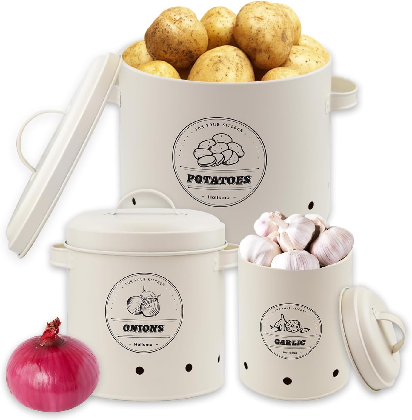 Amazon.com: Holismo Potato Onion and Garlic Storage Bin Set of 3 ...