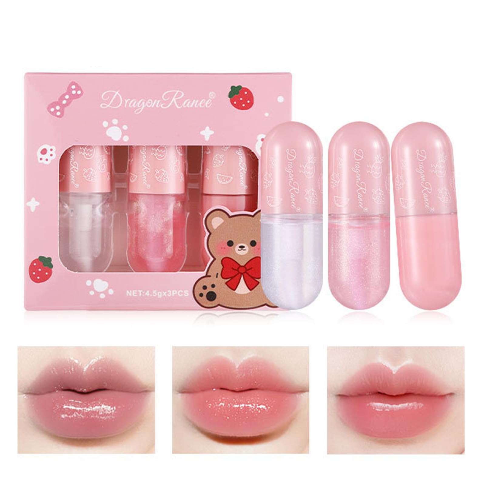 3Packs Lip Oil and Lip Gloss Set, Lip Oil Hydrating Lip Glow Oil Tinted ...