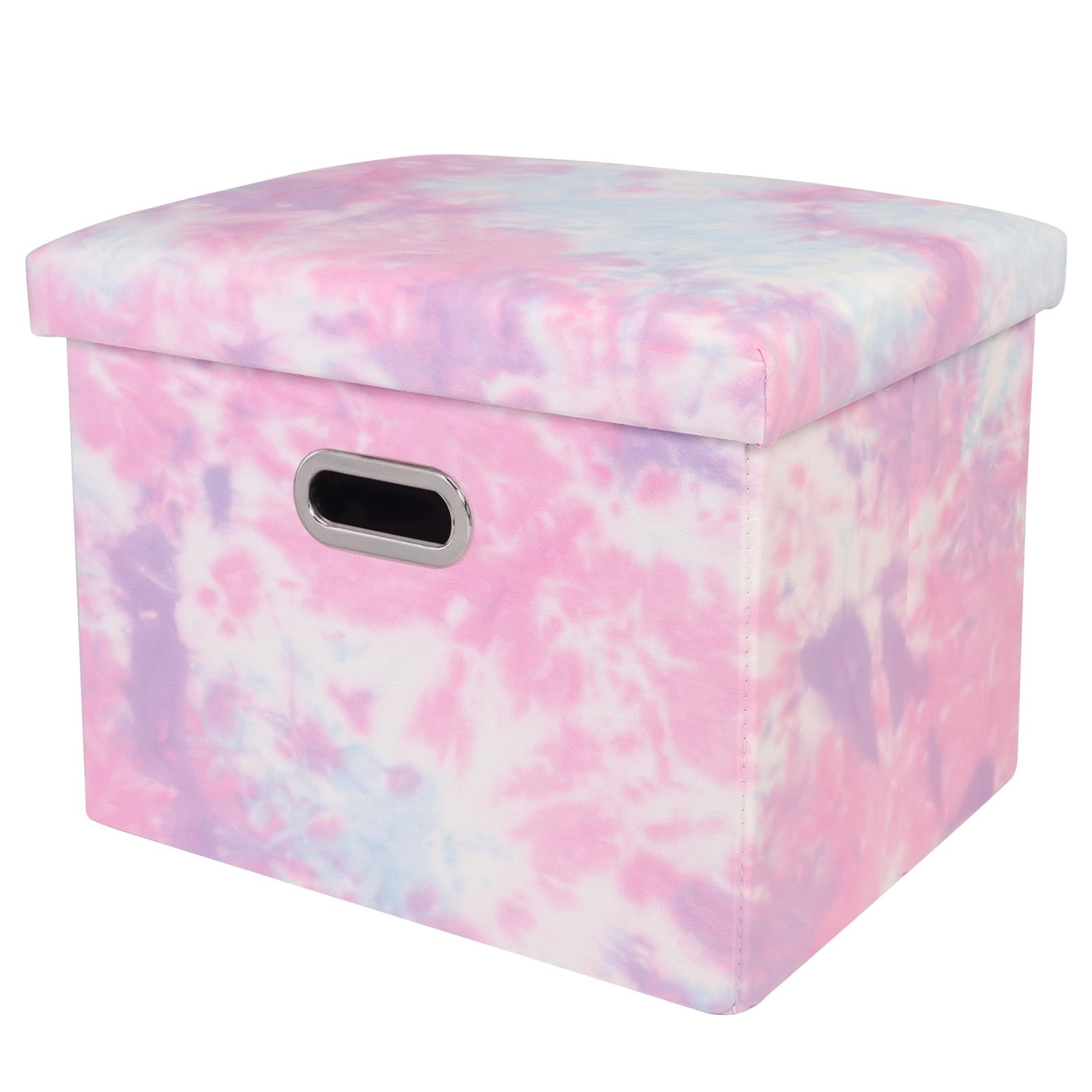 Square Ottoman with Storage Cube, 17 Inches Pink Tie-Dye Foot Rest ...