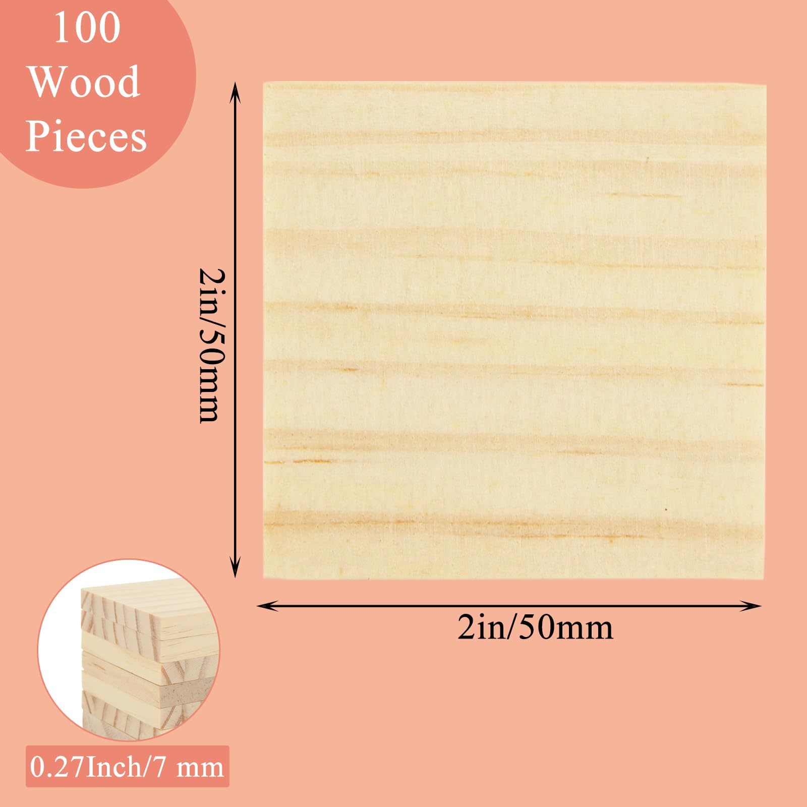 Snapklik.com : 100 Pcs 2 X 2 Inch Wooden Squares For Crafts, 0.27 Inch ...