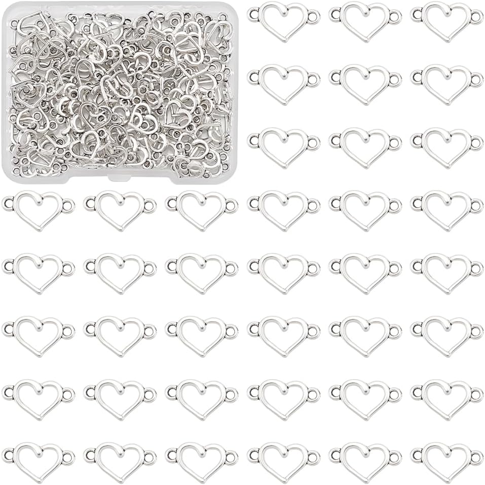 Amazon.com: UNICRAFTALE 100Pcs Heart Connector Charms Hollow Love Heart ...