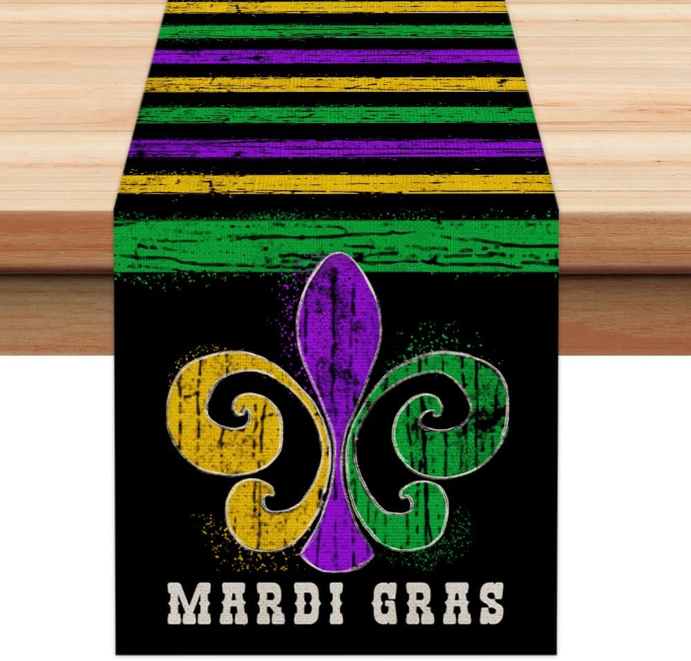Amazon.com: ARKENY Mardi Gras Stripes Table Runner 72 Inches,Carnival ...