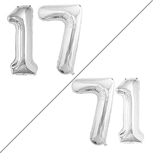 Amazon.com: GOER Number 17 Balloons for 17th Birthday Sweet 17 Party ...