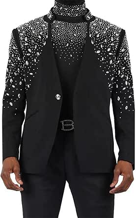 Luxury Shine Gem Diamond Men Suits Jacket Male Prom Blazers Stand ...