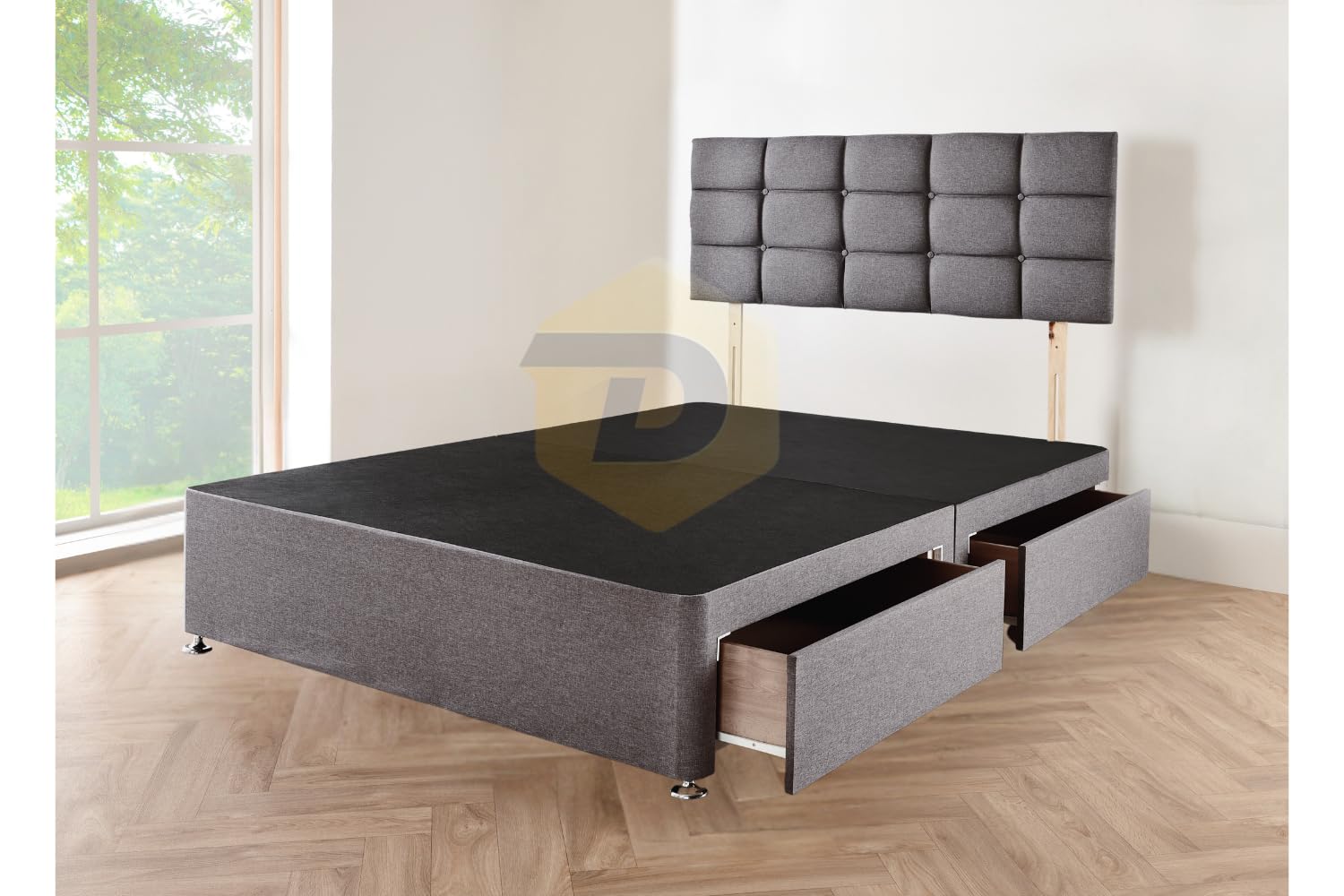 DECORE4U LTD Grey Divan Bed Base With Headboard And Storage Drawers On ...