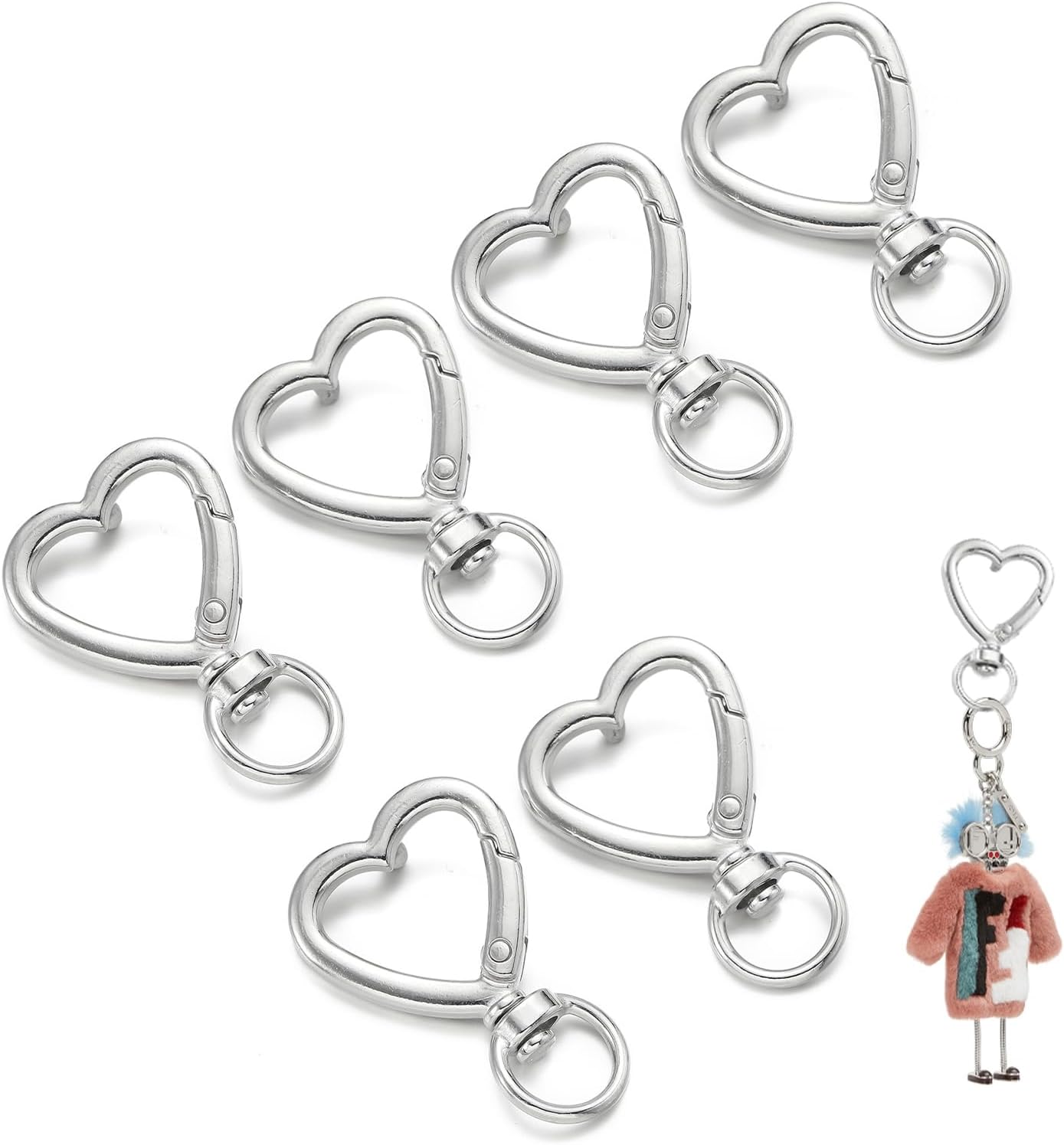 Amazon.com: UAIAGM 6 Pcs Heart Carabiner Key Ring Clasps Cute Heart ...