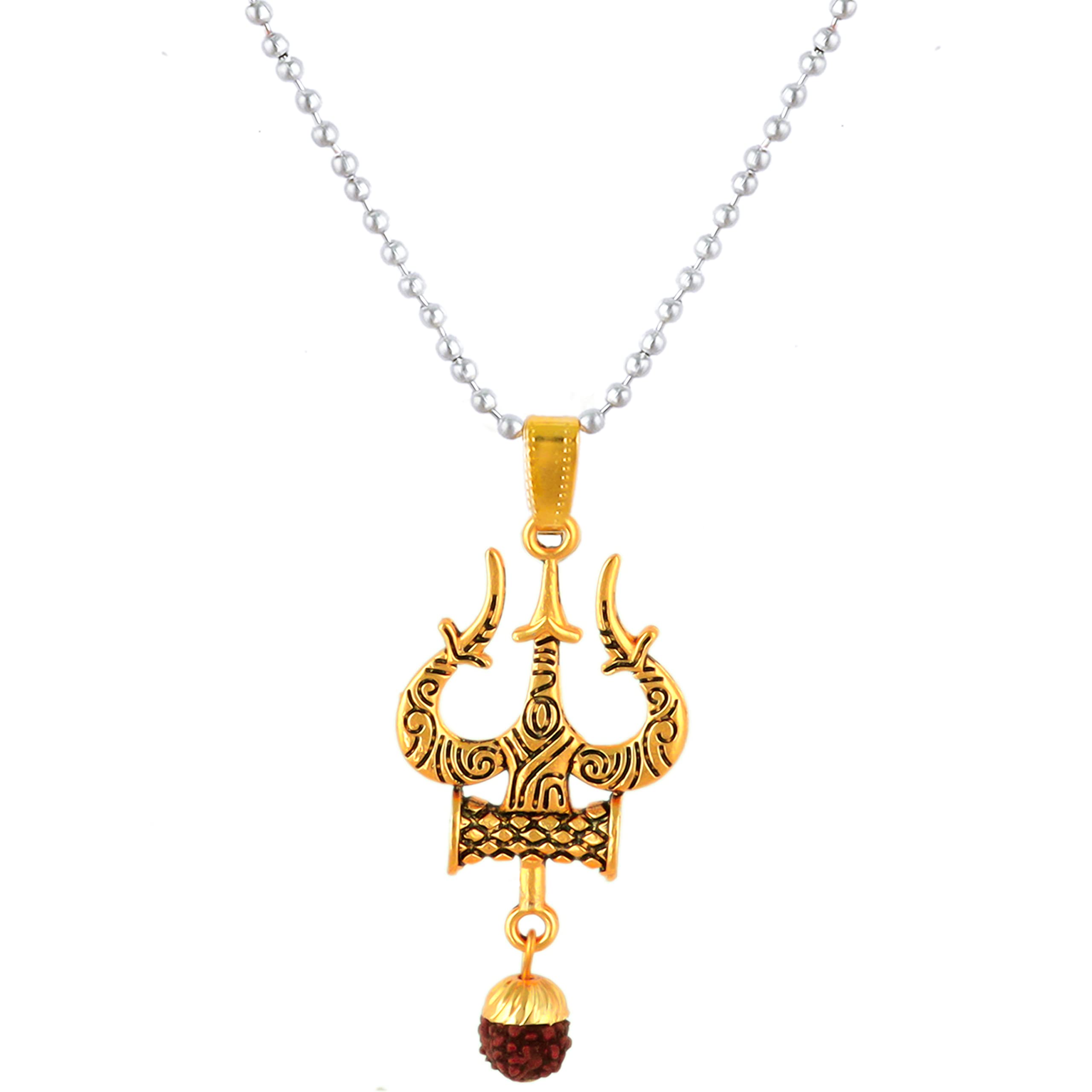 Buy Exclusive Golden Trishul With Damru Lord Shiva Chain Pendant ...