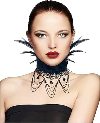 Amazon.com: L'VOW Black Feather Choker Necklace Gothic Jewelry Vampire ...
