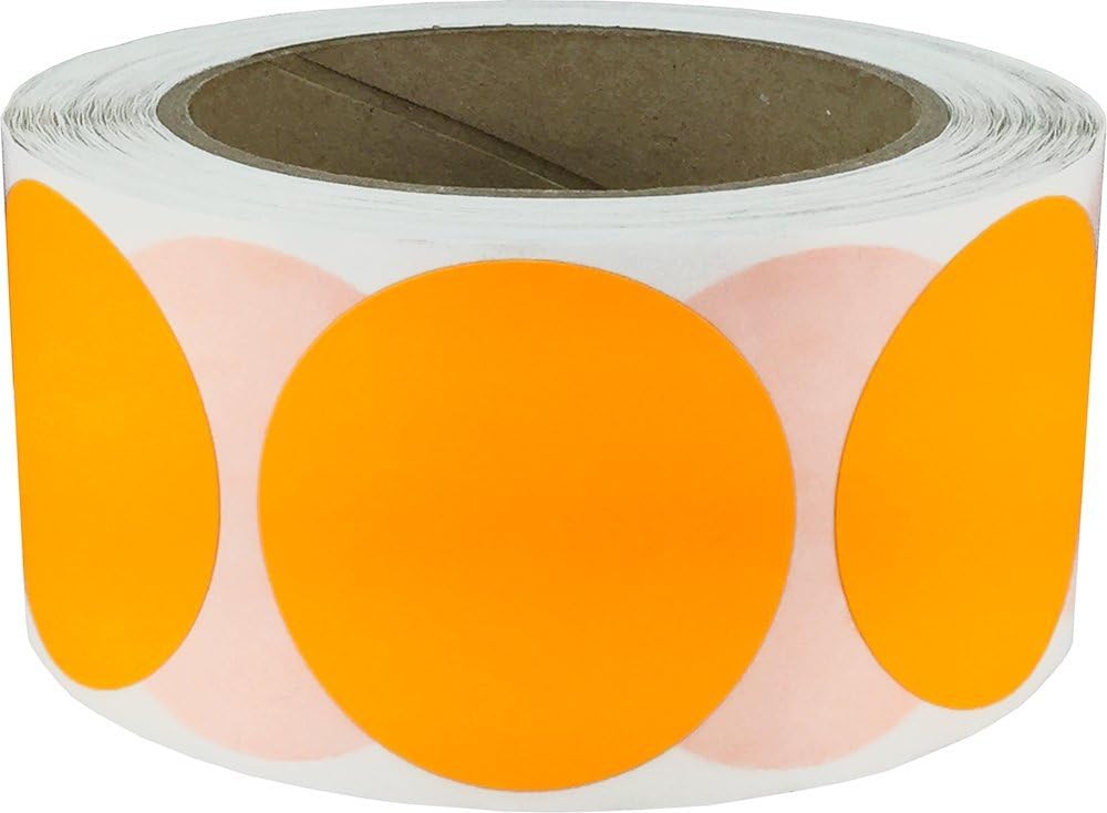 Fluorescent Orange Color Coding Dot Labels 50.8 mm 2 Inch Round 500 ...