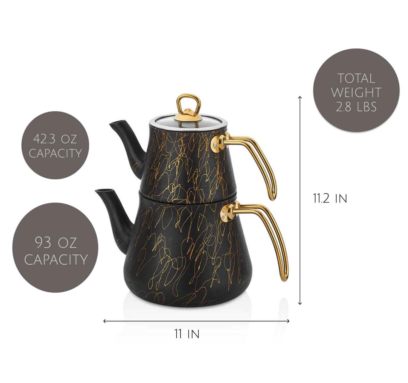 Snapklik.com : Hakan Black & Gold Avangarde Granite Teapot Set Keeps ...