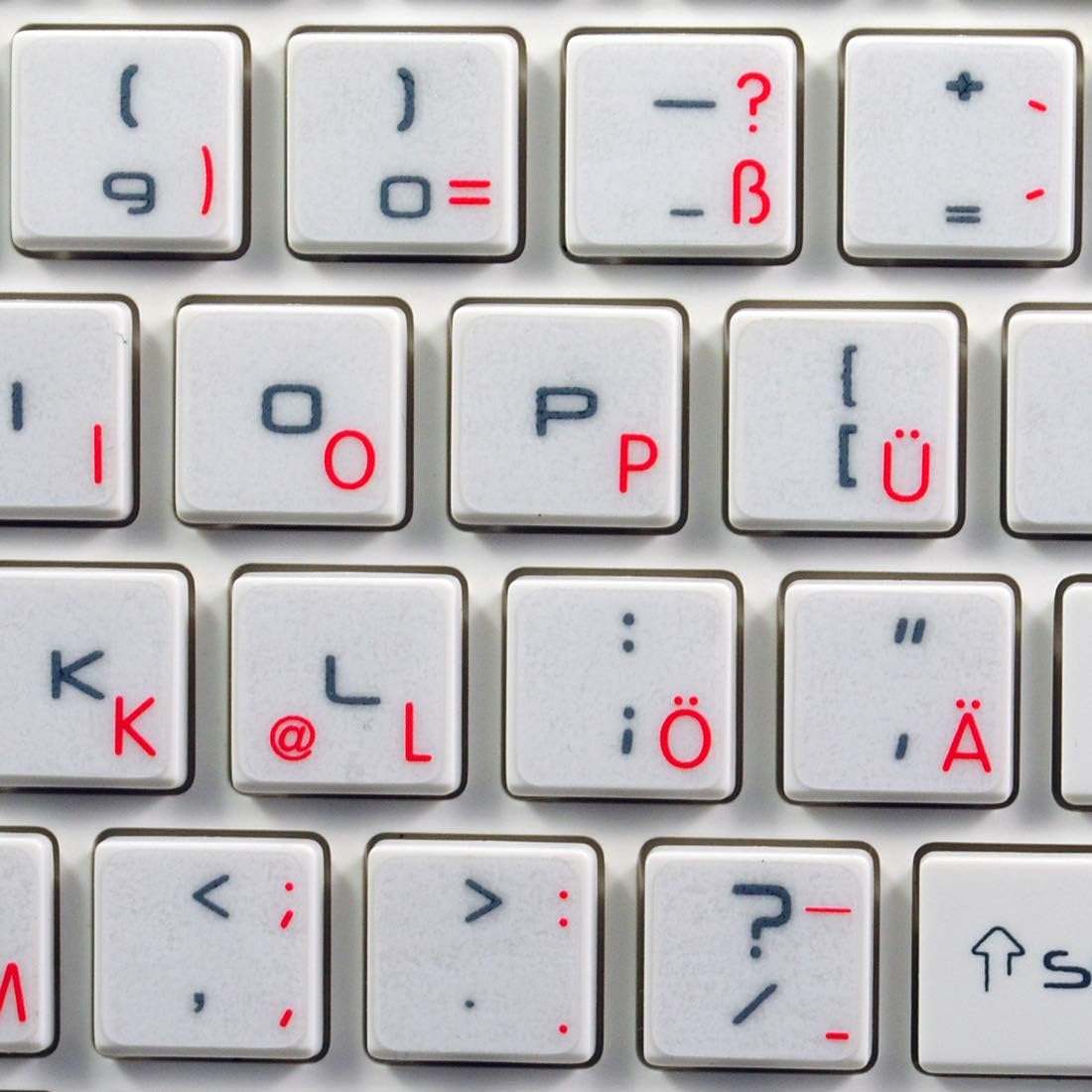 GERMAN APPLE KEYBOARD DECALS WITH BLUE, RED OR ORANGE LETTERING ON ...