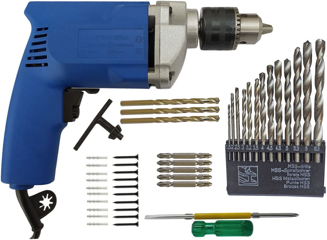 DUMDAAR Heavy duty 550w 13mm Reversible Electric drill machine with 3pc ...