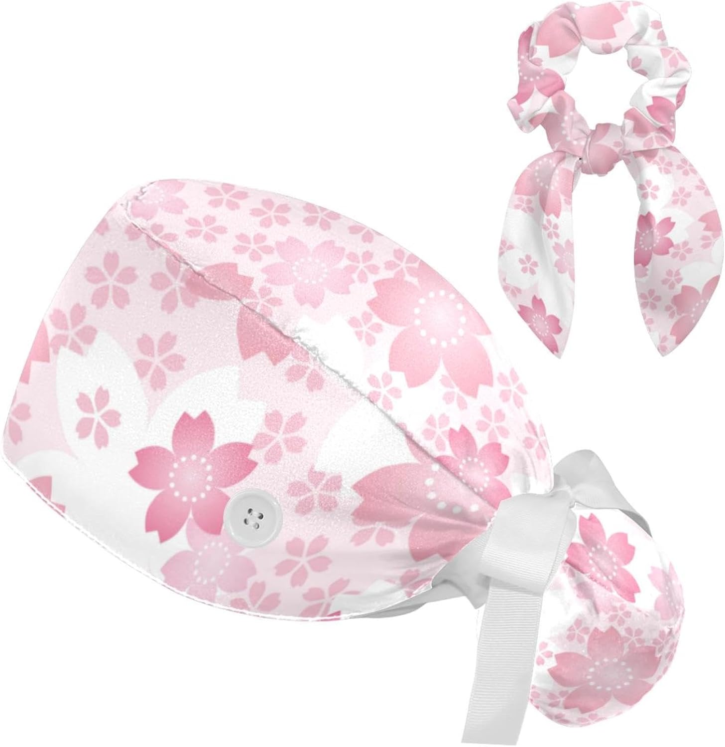 Generic Working Cap for Women Pink Cherry Blossoms Pattern Scrub Nurse ...