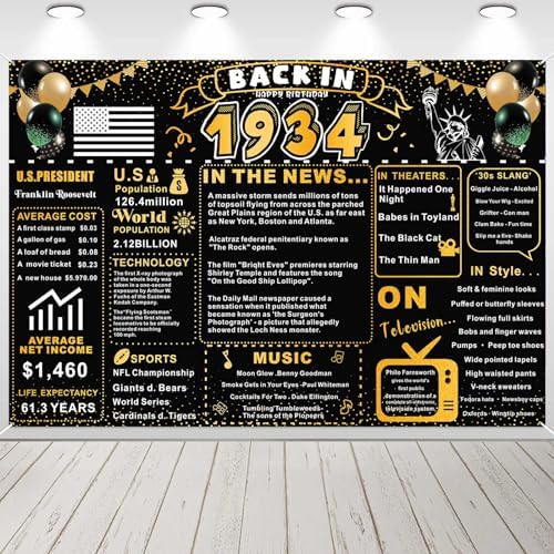 Amazon.com: Back In 1934 Gold and Black 90th Birthday Decorations Happy ...