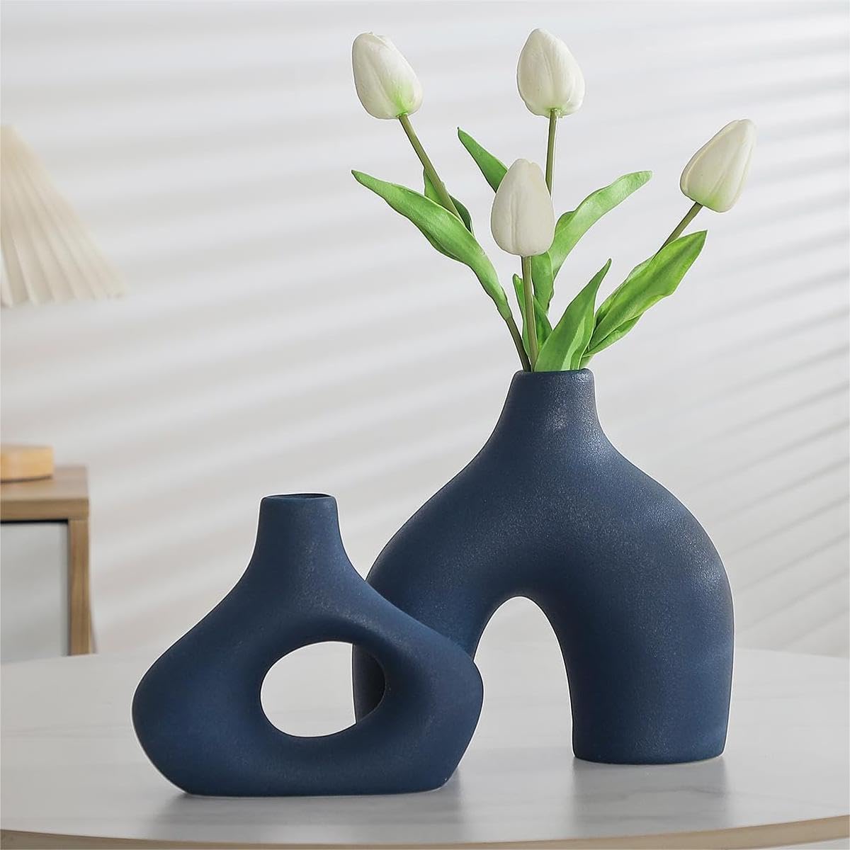 CEMABT Lot de 2 vases en céramique Blanche pour décoration de Style ...