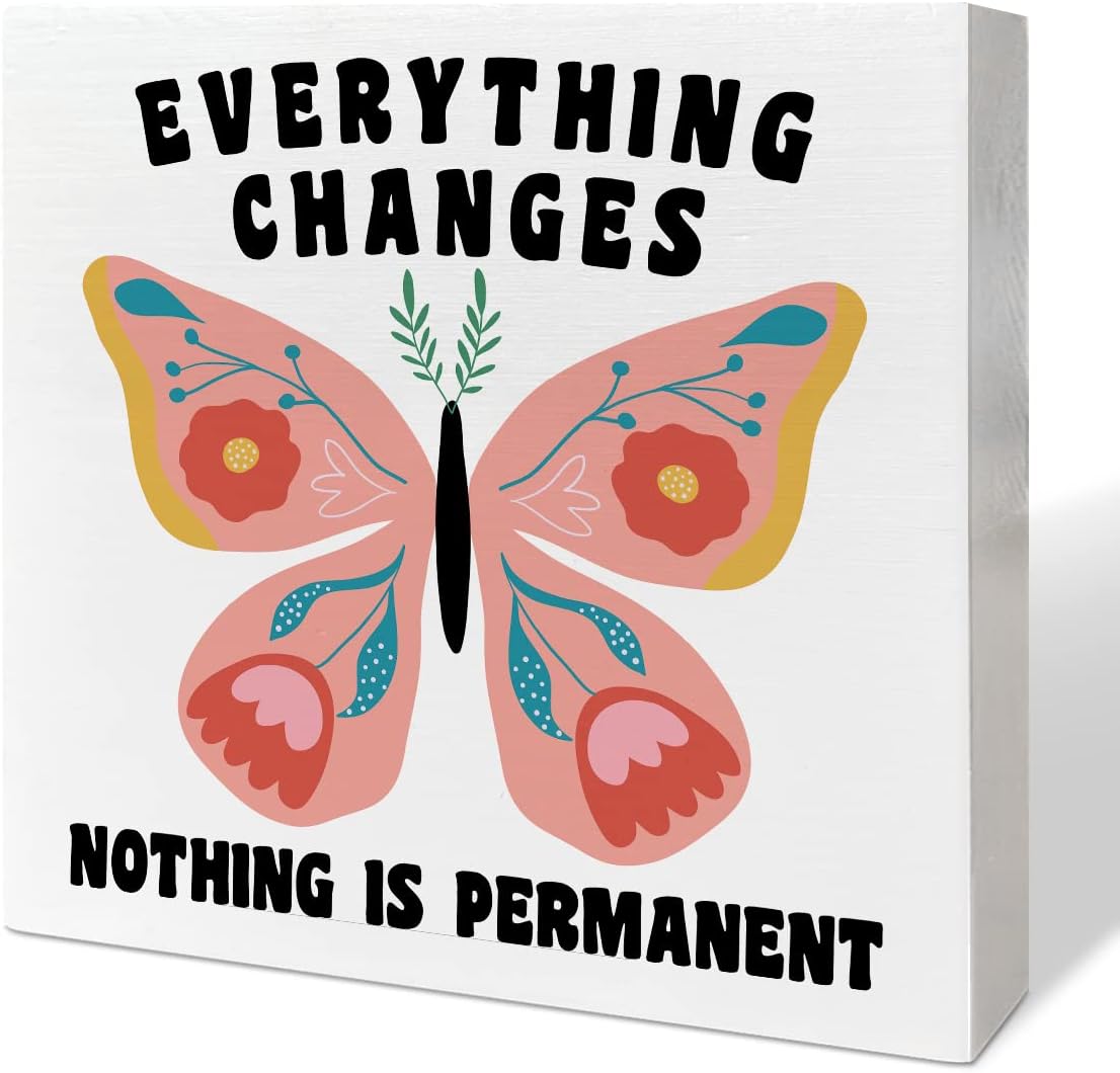 Amazon.com: Home Office Desk Wooden Box Sign Decor, Everything Changes ...