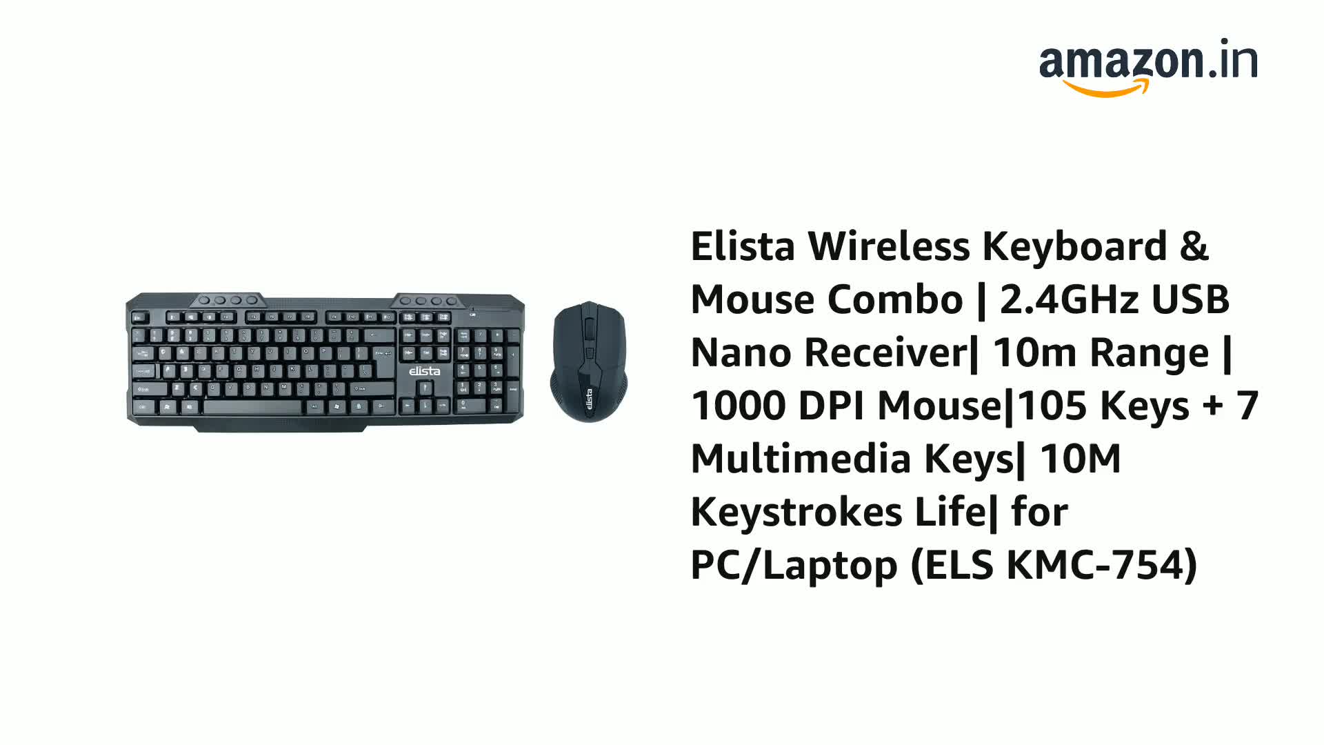 Watch Elista Wireless Keyboard & Mouse Combo | 2.4GHz USB Nano Receiver ...