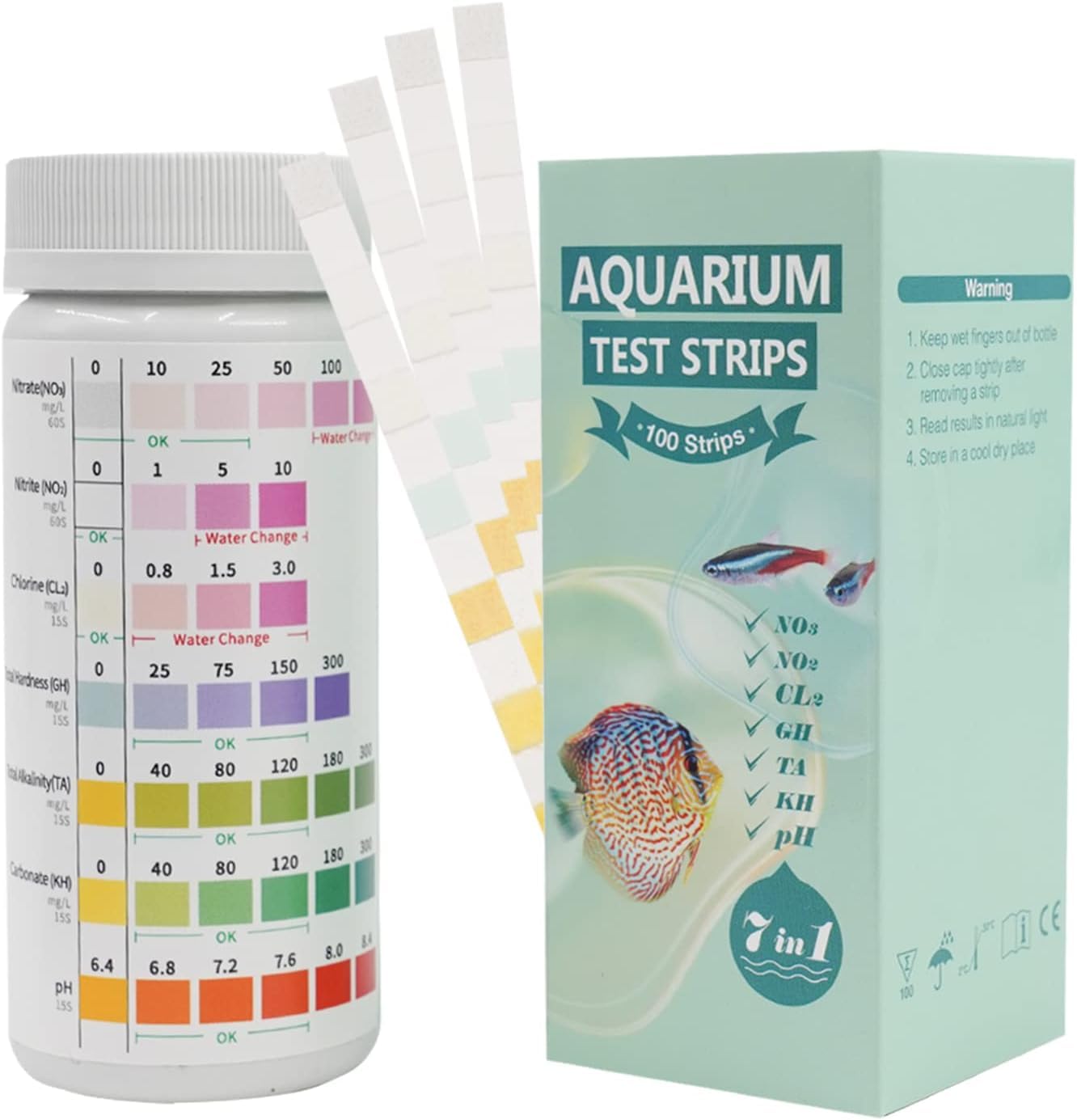 7 in 1 Aquarium Test Strips,100 Strips Fish Tank Test Kit for Testing ...