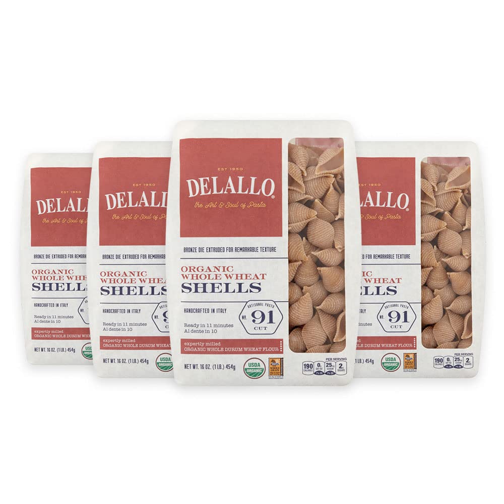 Amazon.com : DeLallo Whole Wheat Pasta Shells, 1 Pound Bag, 4 Pack ...
