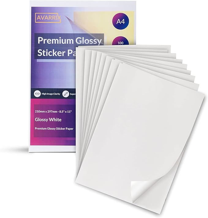 Avarrix Australia A4 Sticker Paper, Paper-Based Glossy White, 100 ...