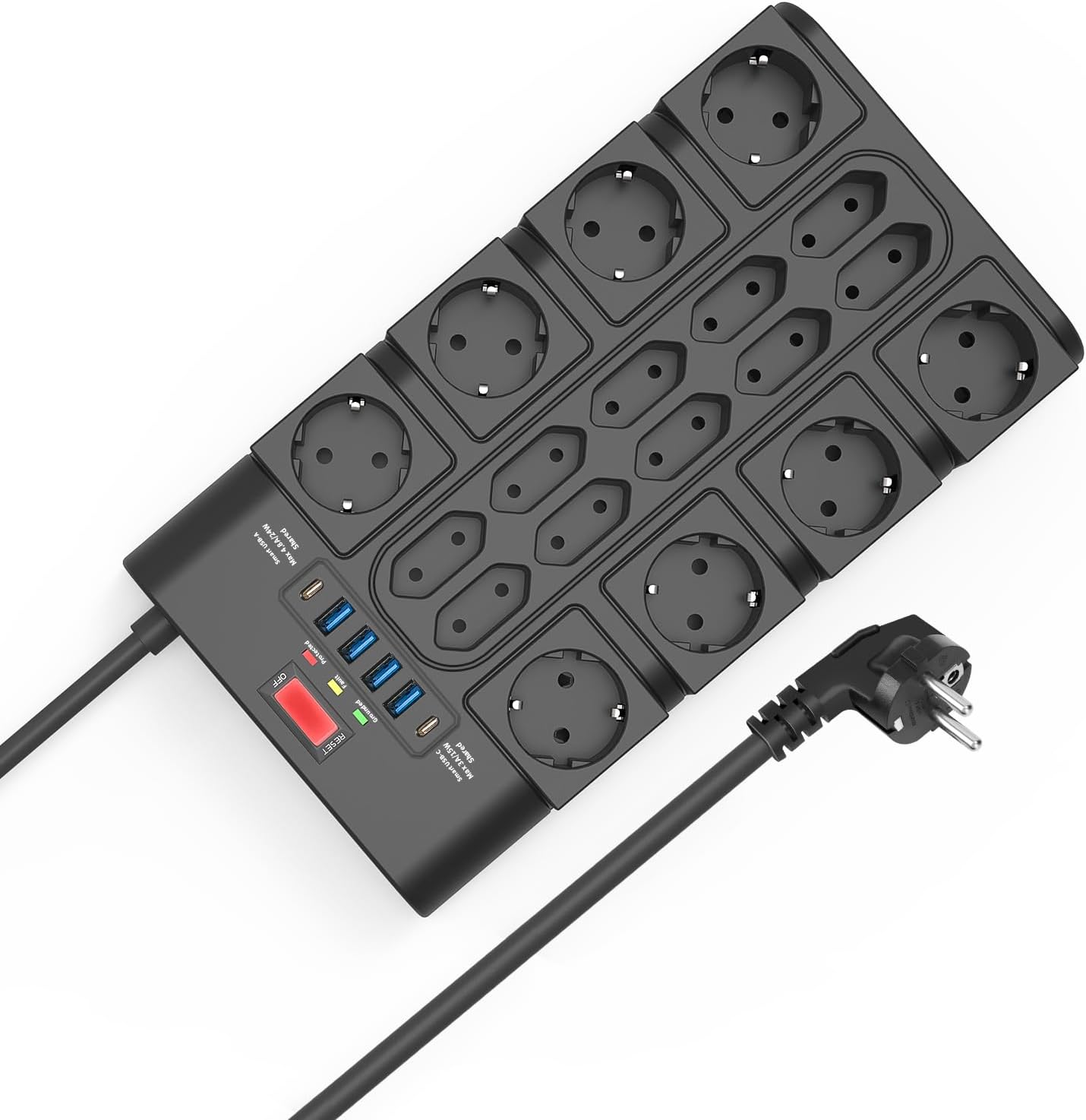 Steckdosenleiste mit USB C, BEVA 16A 3680W 18 Fach Mehrfachsteckdose ...