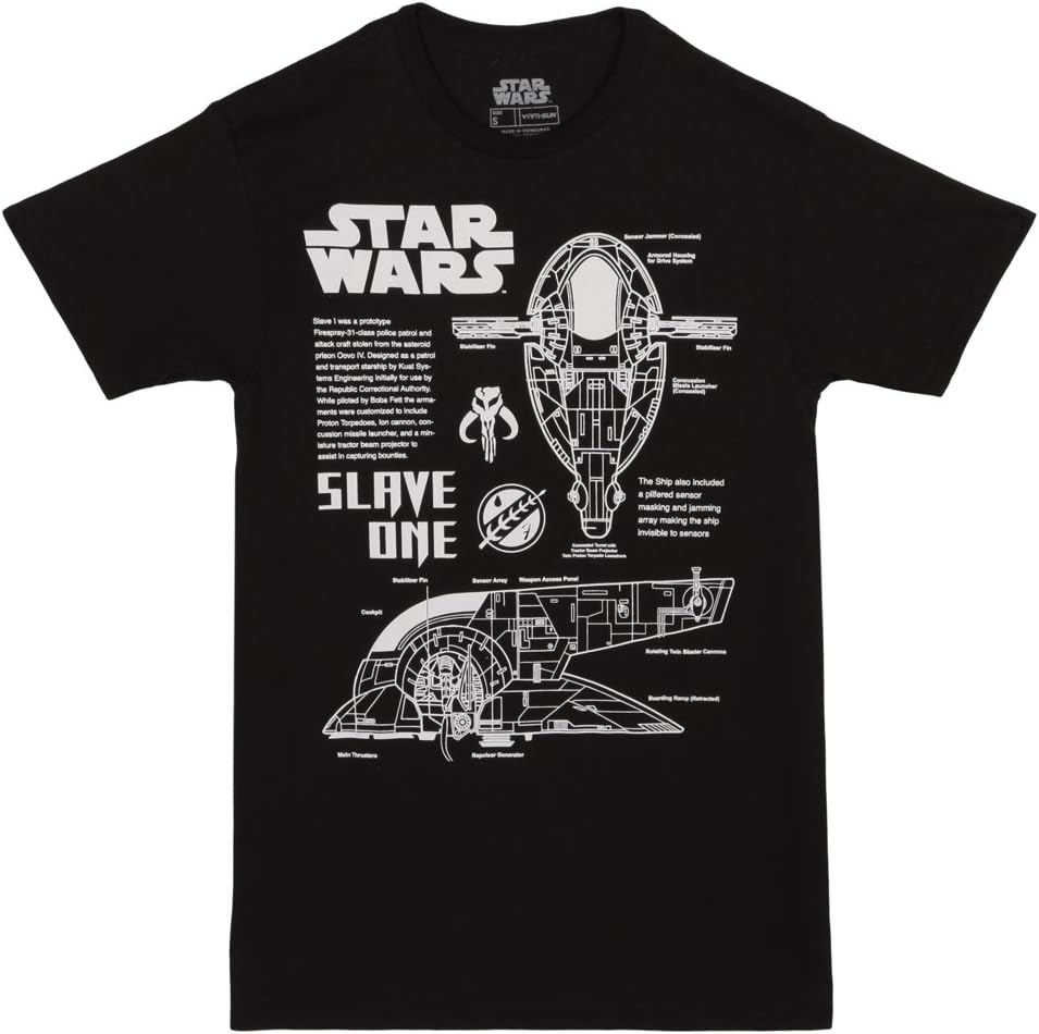 Amazon.com: Star Wars Slave 1 Firespray Schematic Adult T-Shirt - Black ...