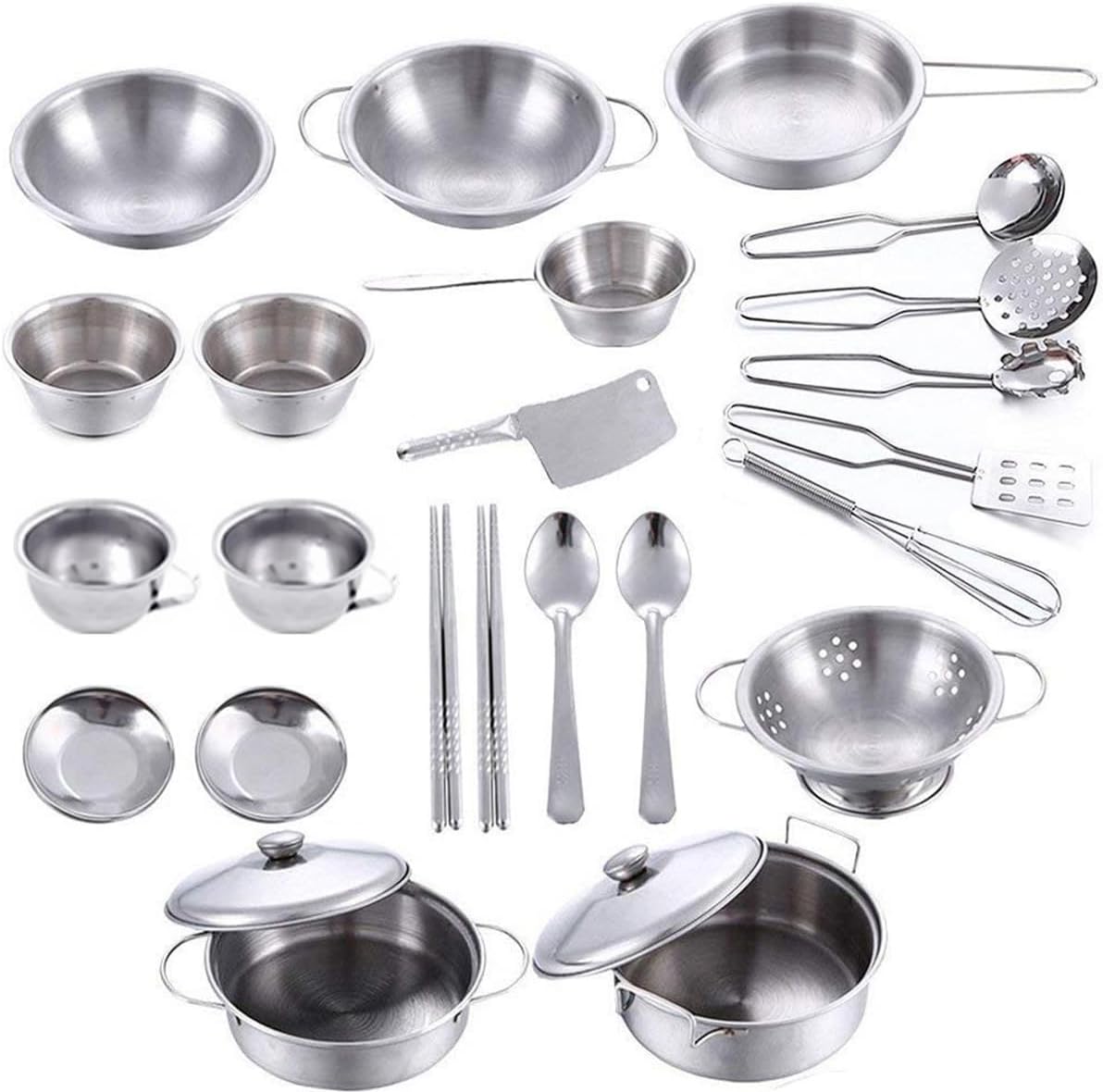 Hnvdkln 25Pcs Pretend Play Kitchen Cookware Playset - Stainless Steel ...