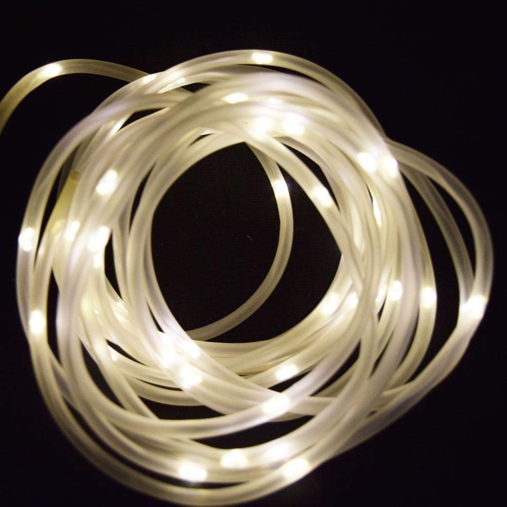 fantado 50 Warm White LED Solar Powered Garden Stake Rope Tube String ...