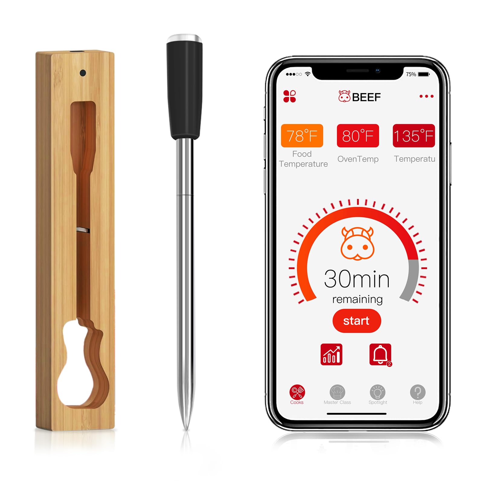Amazon.com: Smart Wireless Meat Thermometer, Bluetooth Meat Thermometer ...