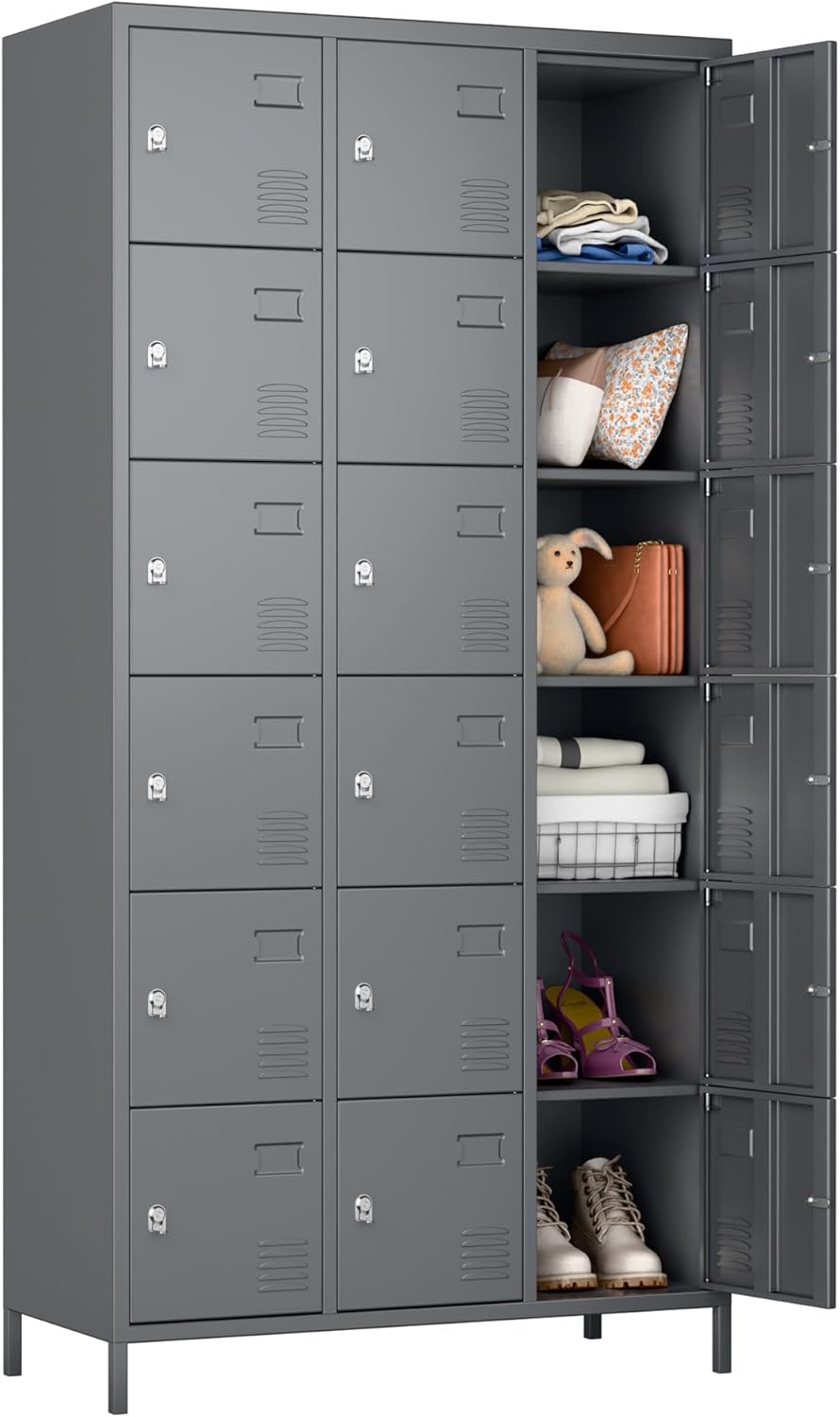 Amazon.com: METAN Metal Locker for School Office Gym Bedroom, 18 Doors ...
