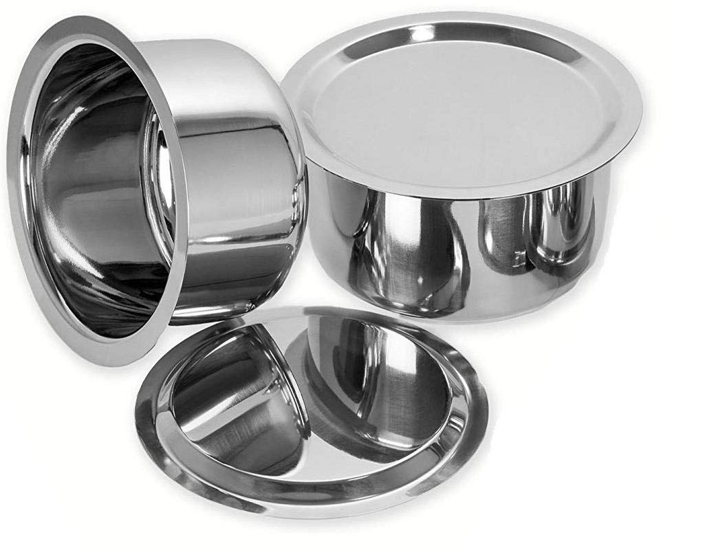 Buy Bartan Star Stainless Steel Patila, Bhagona with Lid (Silver, 4 ...