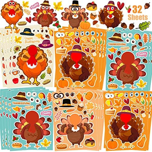 Amazon.com: 24Sheet Make-a-Turkey Stickers Thanksgiving Party Favors ...