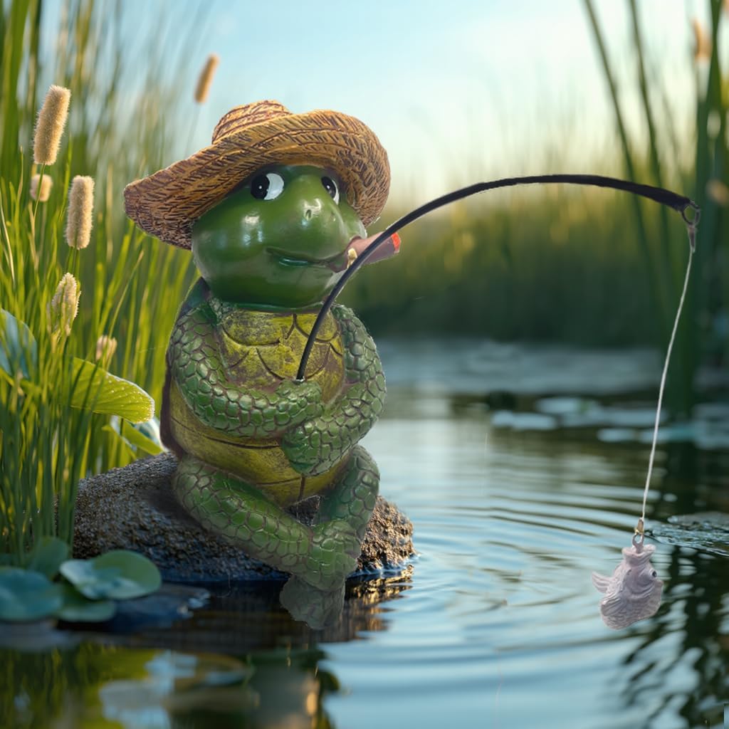 Amazon.com: Tortoise Fishing Statue Garden Decor，9.8" Weatherproof ...