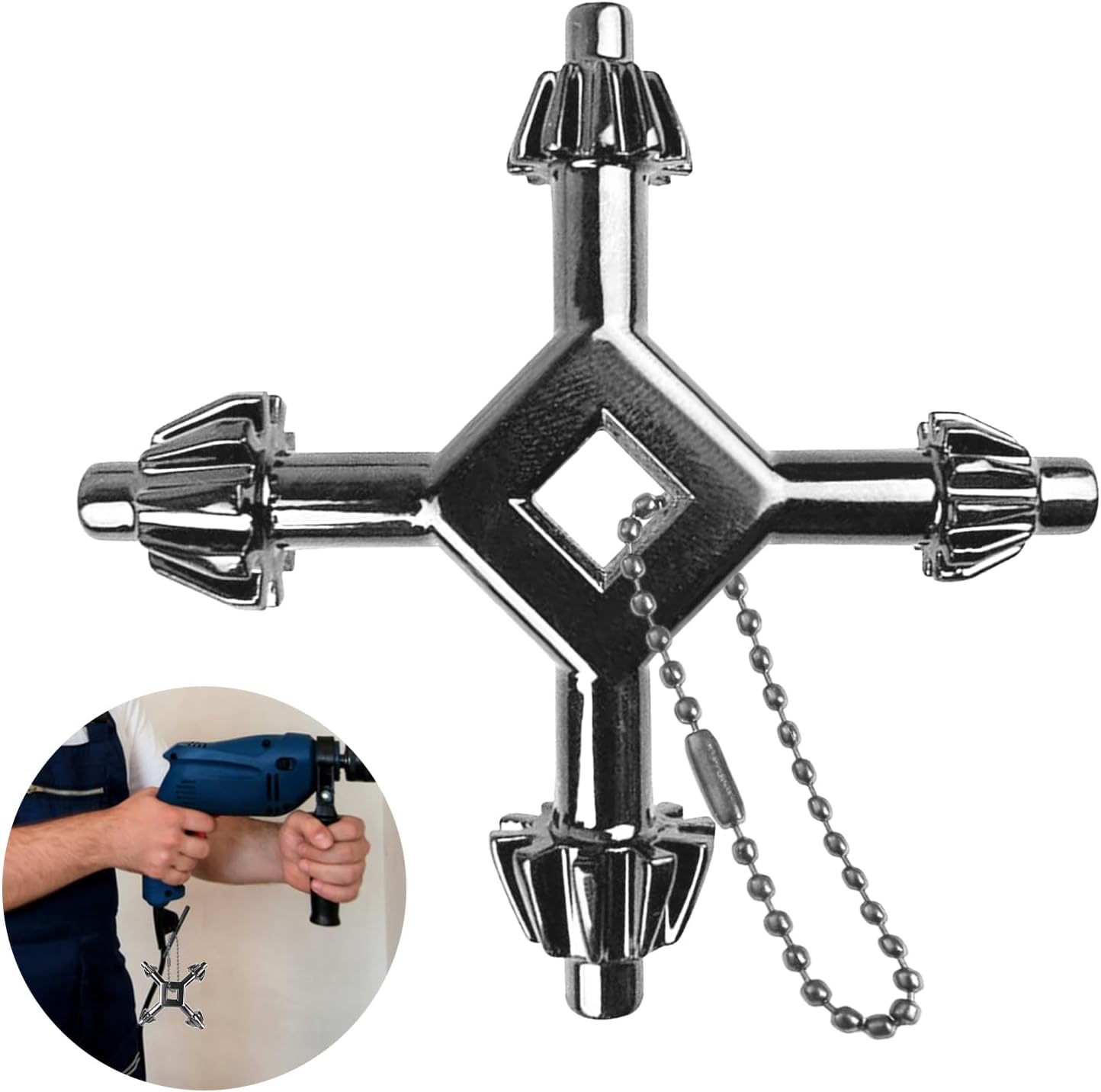 Chuck Key 4 in 1 Drill Chuck Key with Bead Chian,Steel 45º,Power Drill ...