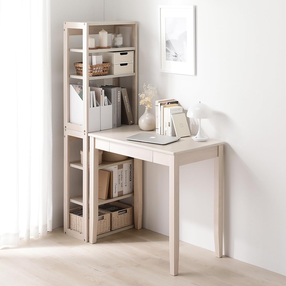 Amazon | RASIK デスク 2点セット (デスク 80cm幅+ラック) ホワイト 天然木 パソコンデスク 勉強机 引き出し 収納 お客様組立 | パソコンデスク | 文房具・オフィス用品