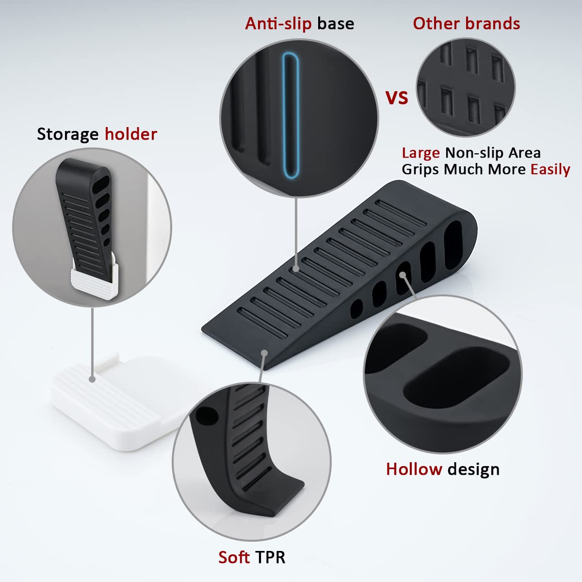 Snapklik.com : Rubber Door Stopper Wedge, Black 2 Pack Soft TPR Premium ...