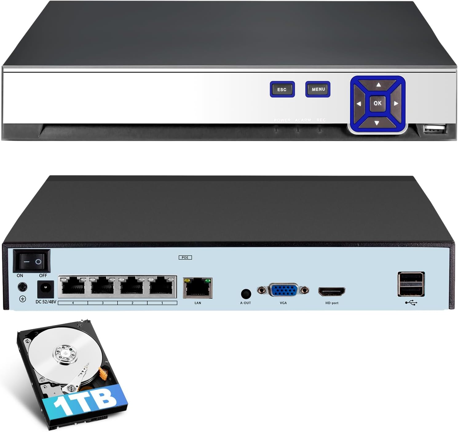 TOWODE 4CH POE Network Video Recorder for Home Security Camera System ...