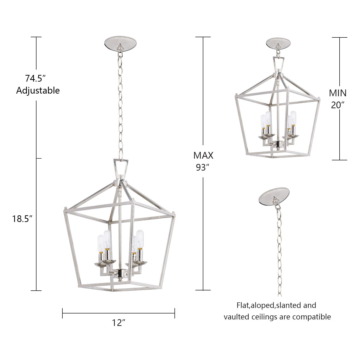 MOTINI 4-Light Silver Lantern Pendant Light Polished Nickel Finish ...