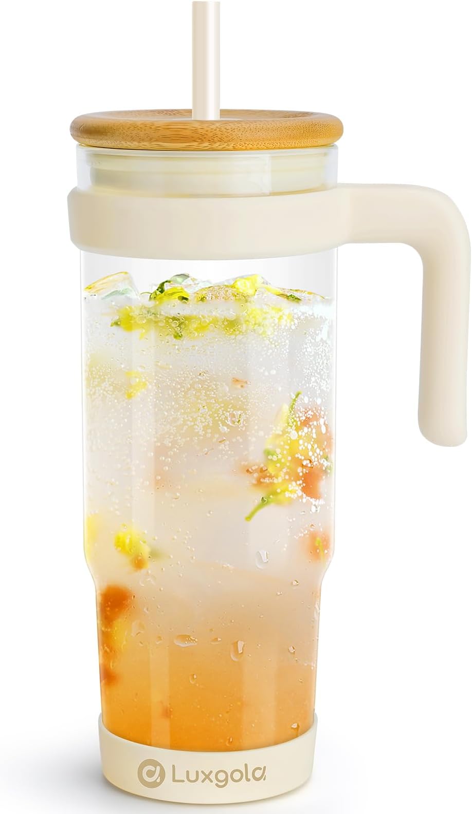 Amazon.com | Bandesun 32oz Vintage Glass Cup with Handle with Bamboo ...