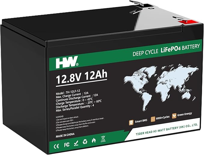 Amazon.com: HW 12V Lithium Battery 12Ah, Rechargeable 12V LiFePO4 ...