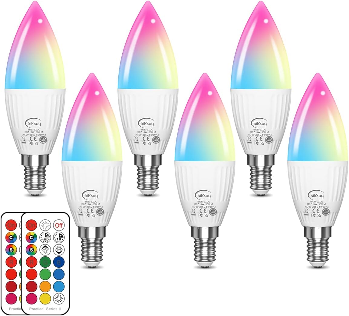 E14 LED Light Bulb 5W Colour Changing Candle Bulb with Remote Control ...